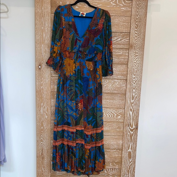 FARM Rio | Dresses | Anthropologie Farm Rio Blue And Orange Tiered ...